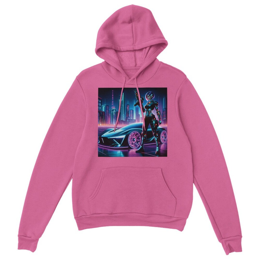 Hoodie Cyberpunk Styled Netrunner Girl Next to Her Neon Car - Etsy