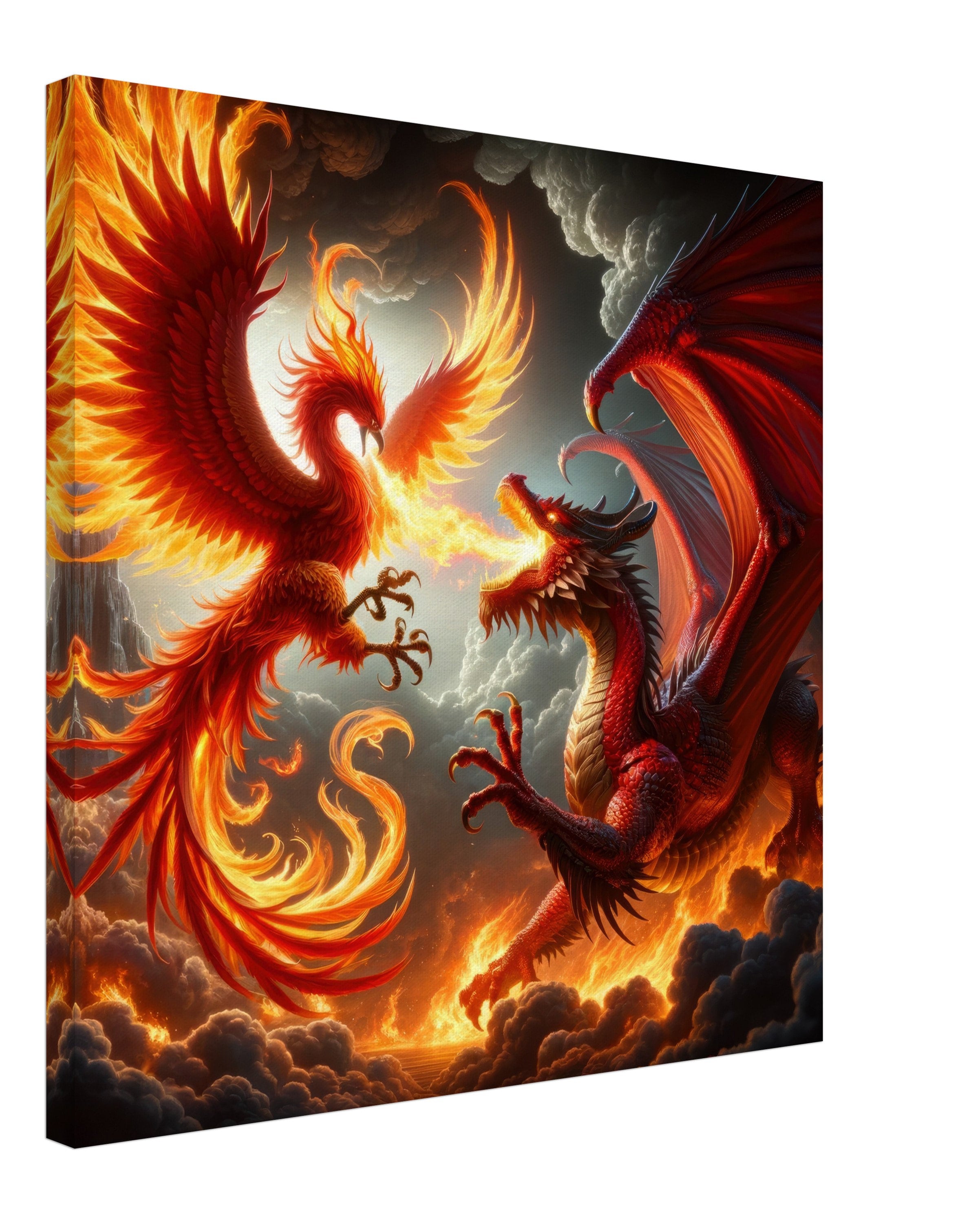 Canvas Print Epic Phoenix Vs Dragon Battle Art Fantasy Fire Clash Scene ...