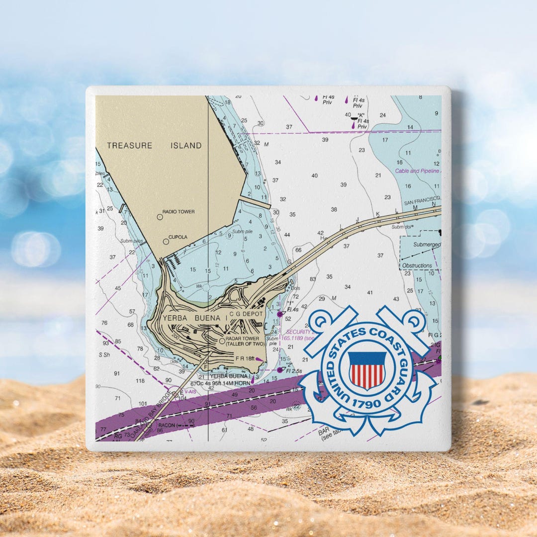 San Francisco Coast Guard Coaster Nautical Chart Ceramic Drink Coaster ...