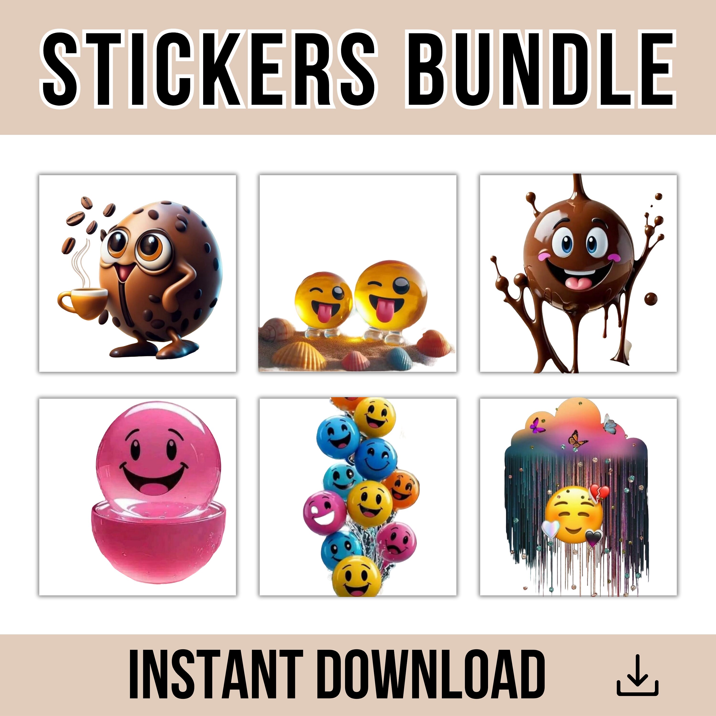 Smiley Face Vi Stickers, Digital Download Nyl Decal Stickers, Emoji ...