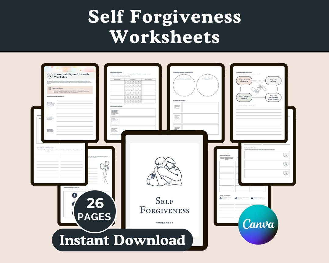 Self Forgiveness Worksheets, Therapy Worksheets, CBT Worksheets Canva ...