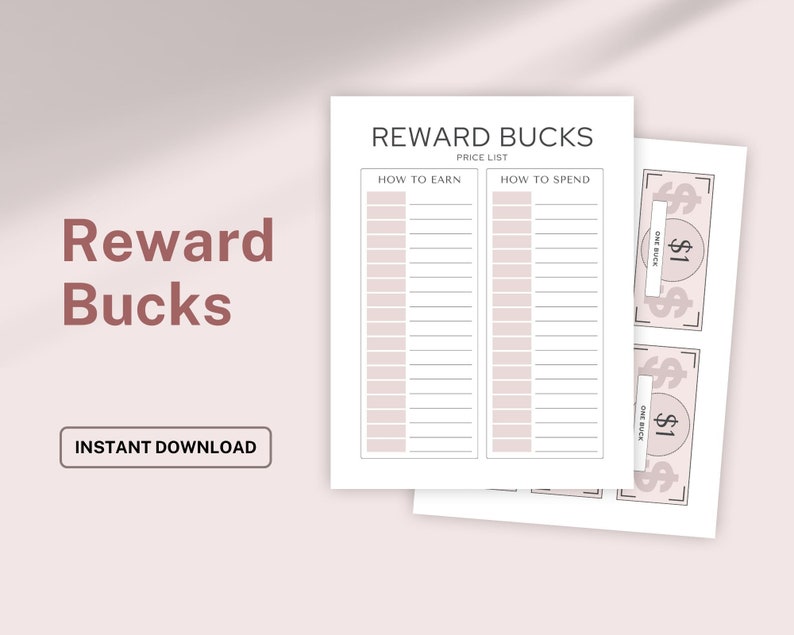 Kids Reward Bucks, Kids Reward Chart, Canva Editable Reward Bucks, Kids ...