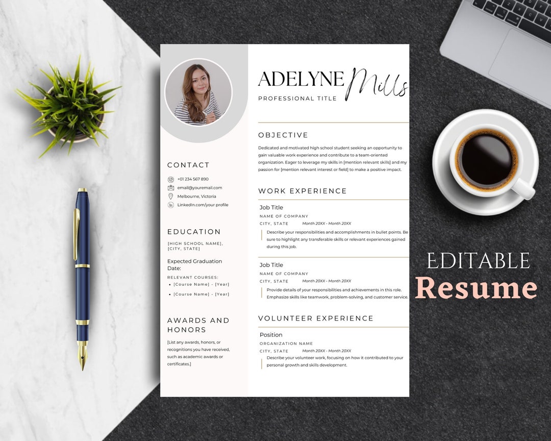 High School Resume Template, Professional Resume Template, Editable ...