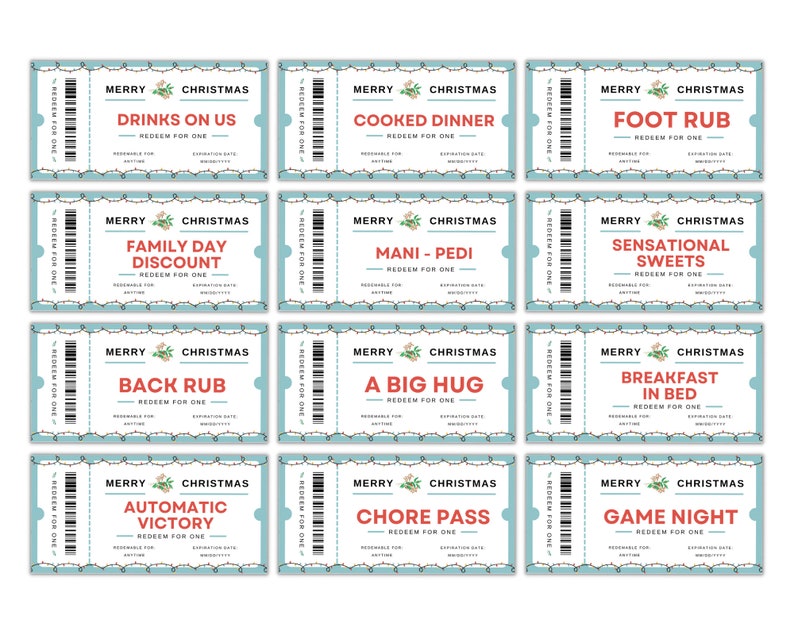 Printable Christmas Family Reward Coupons: Festive Gift for Kids, Movie ...