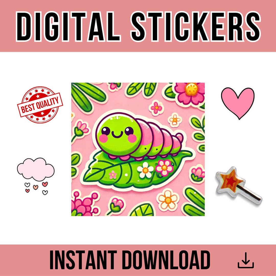 Cute Cartoon Floral Caterpillar Sticker for Laptop and Water Bottle - Etsy