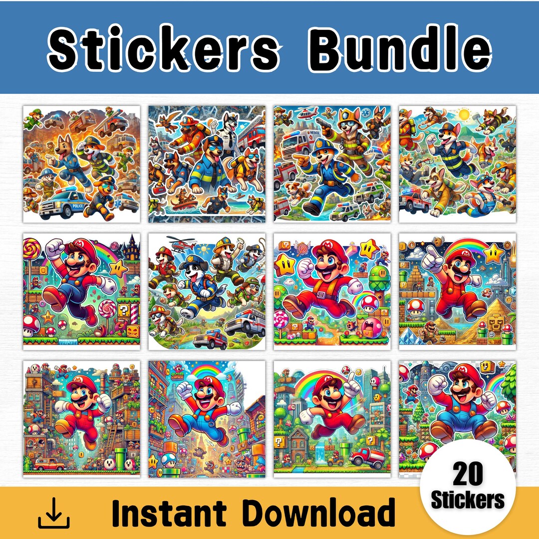 Adorable Super Mario & Dog Digital Sticker Bundle: Waterproof ...