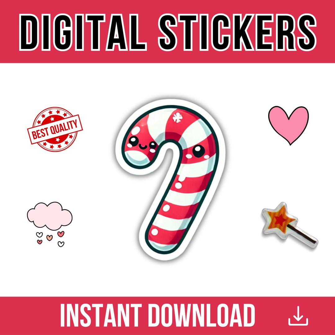 Candy Cane Sticker, Cute Kawaii Sticker, Die Cut Stickers for Laptop ...