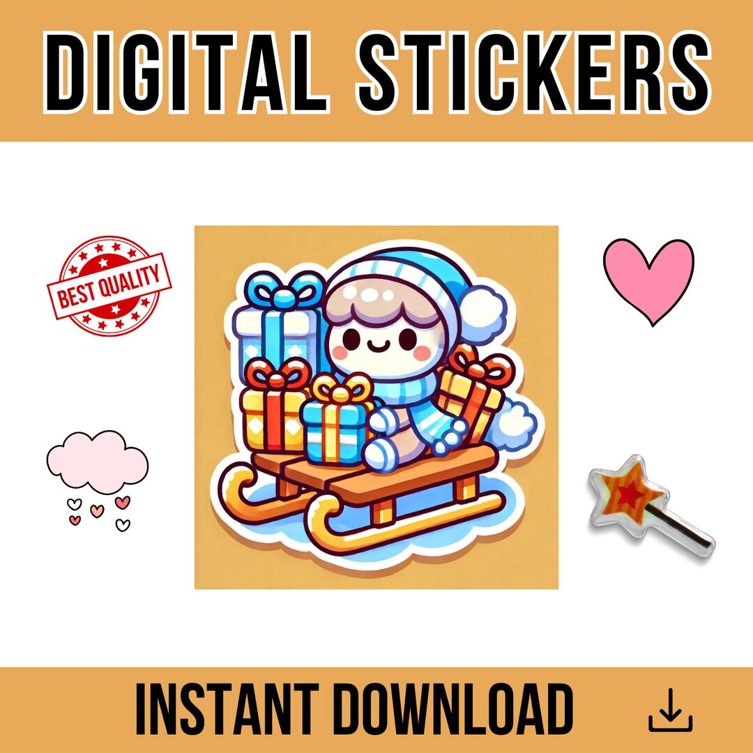 Cute Digital Kids Sticker, Gift Box Sticker, Digital Sticker Graphics ...