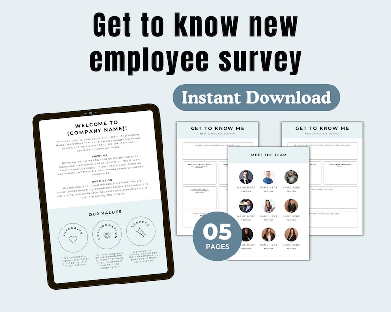 Editable New Employee Welcome Questionnaire: Get to Know Me Survey Form ...