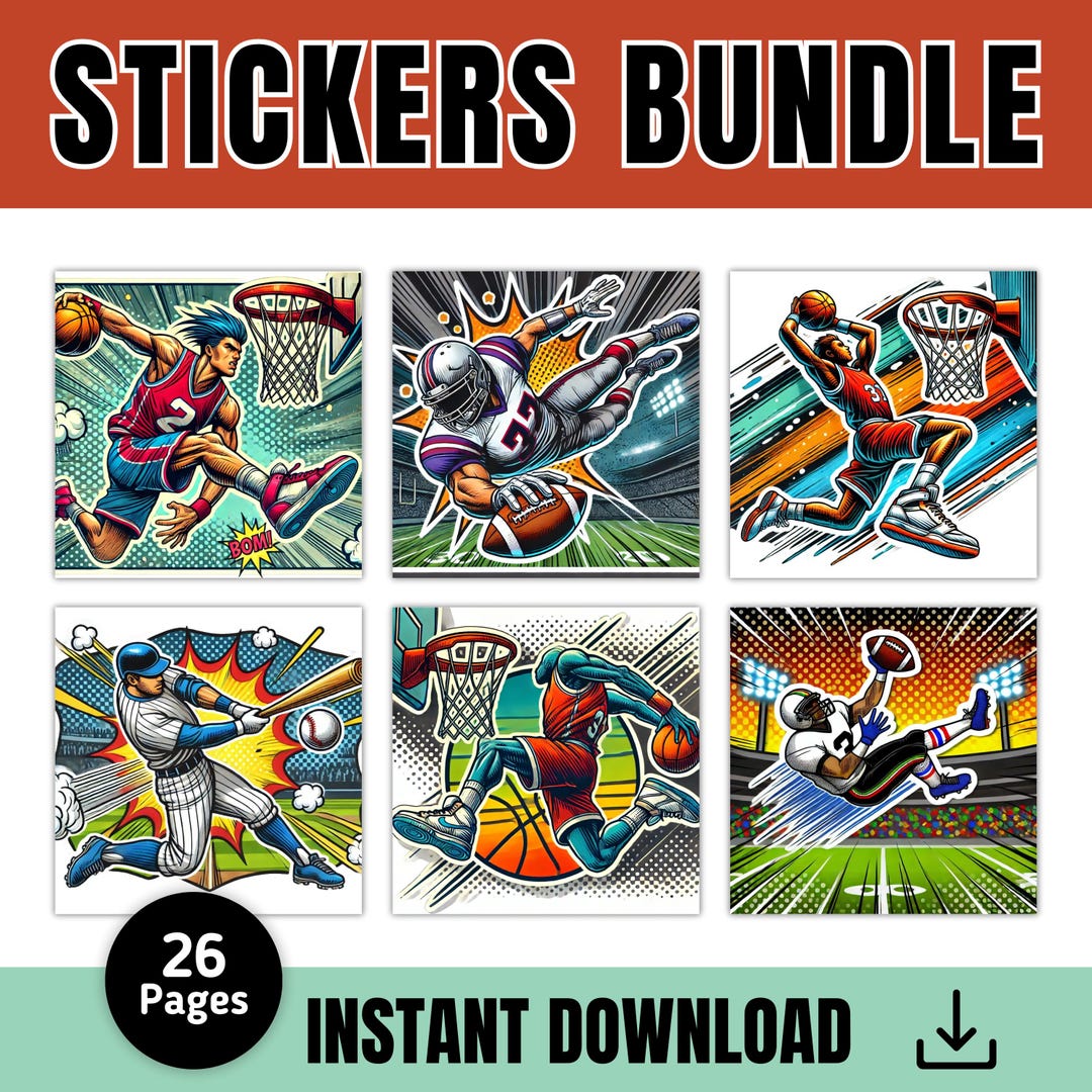 Sports Stickers Bundle, Digital Athlete Sticker, Football Sticker ...