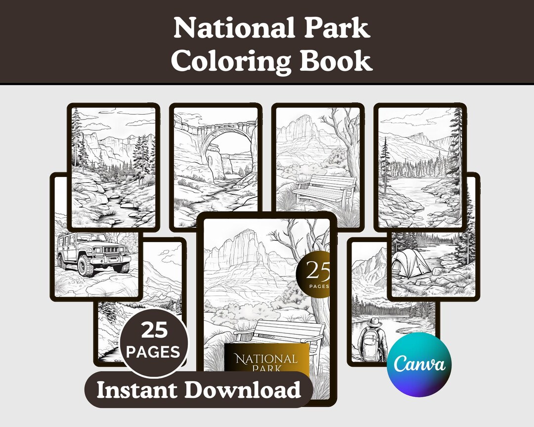 National Park Book, Nature Coloring Pages, National Park Coloring Book ...