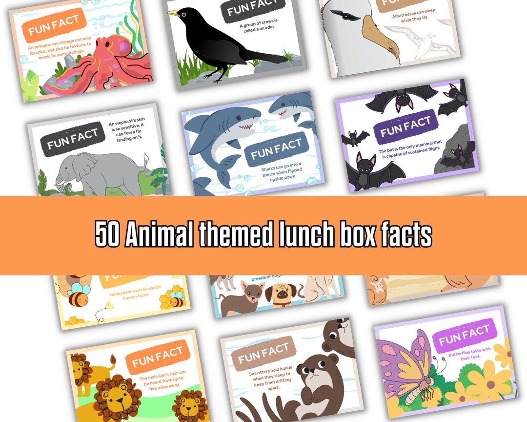 Lunchbox Notes for Kids, 50 Animal Themed Lunch Box Facts, Kids ...