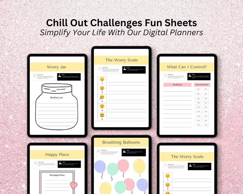 Worksheets for Kids, Chill Out Challenges Sheet, Digital Planner ...
