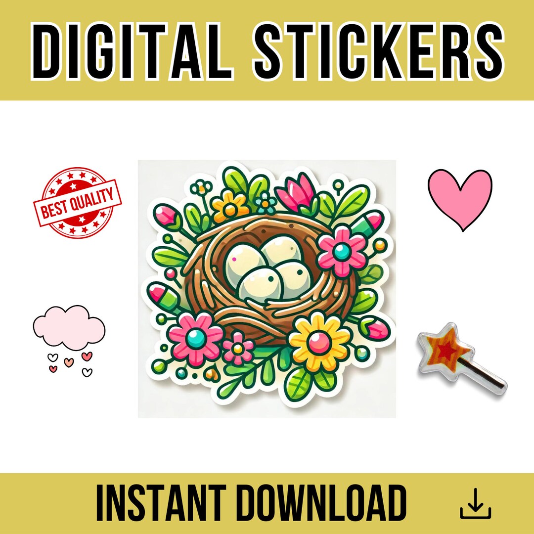 Spring Bird Nest Digital Sticker With Eggs for Journals and Laptops - Etsy