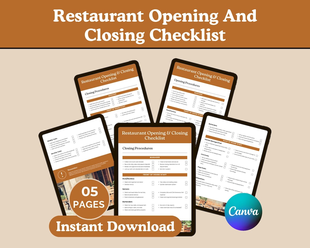 Restaurant Checklist, Editable Restaurant Menu Checklist, Schedule ...