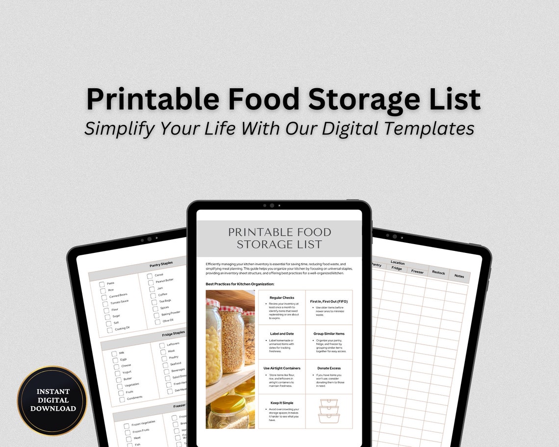 Food Storage List, Best Practices for Kitchen Organization, Printable ...