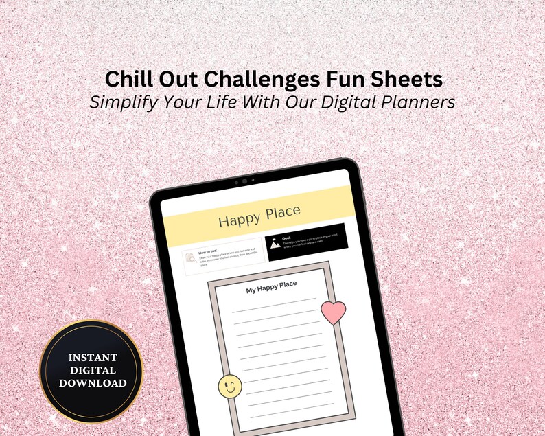 Worksheets for Kids, Chill Out Challenges Sheet, Digital Planner ...