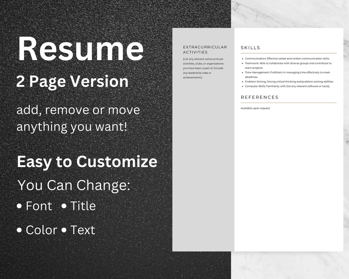 High School Resume Template, Professional Resume Template, Editable ...