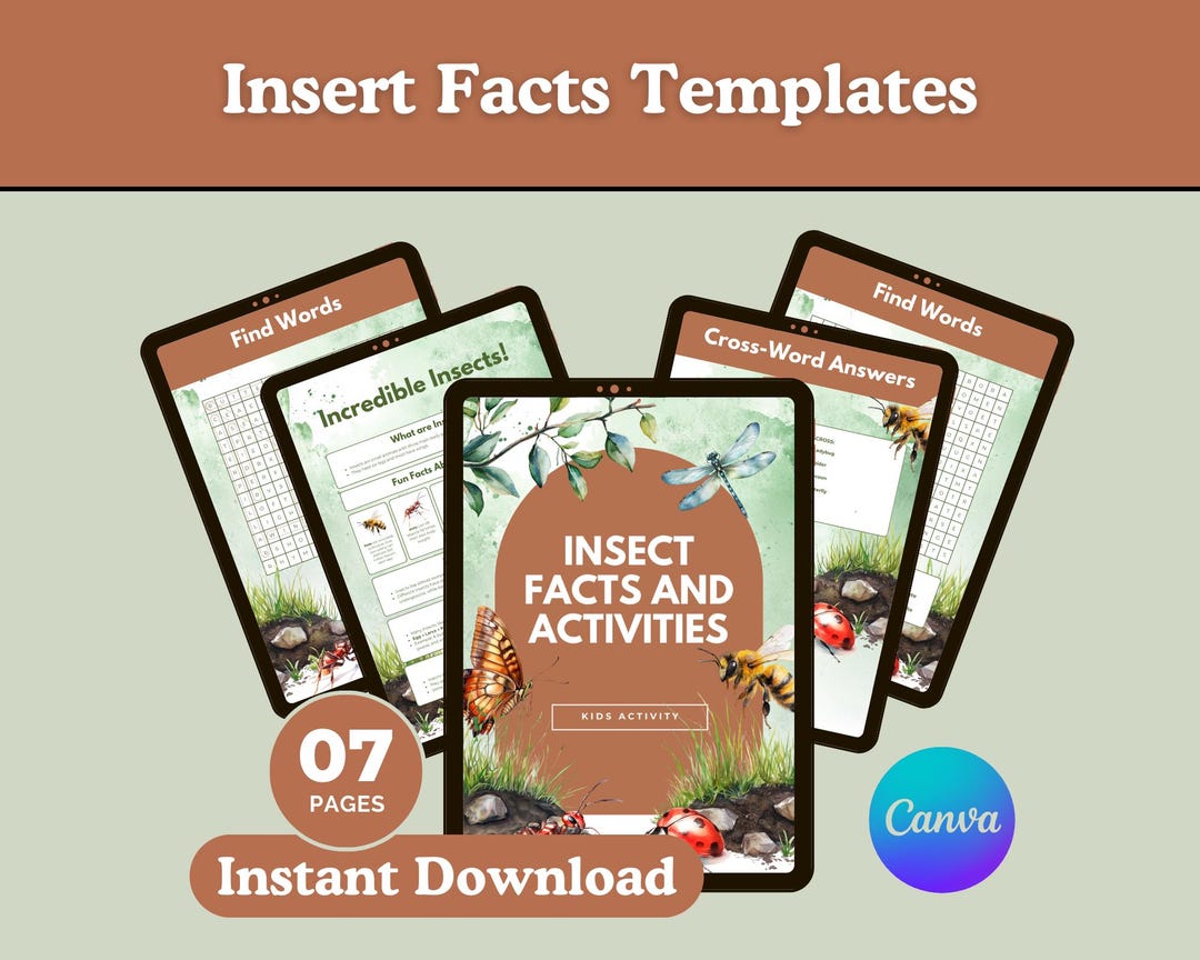 Kids Insects Activity Pack, Find Words, Crossword Puzzle, Montessori ...