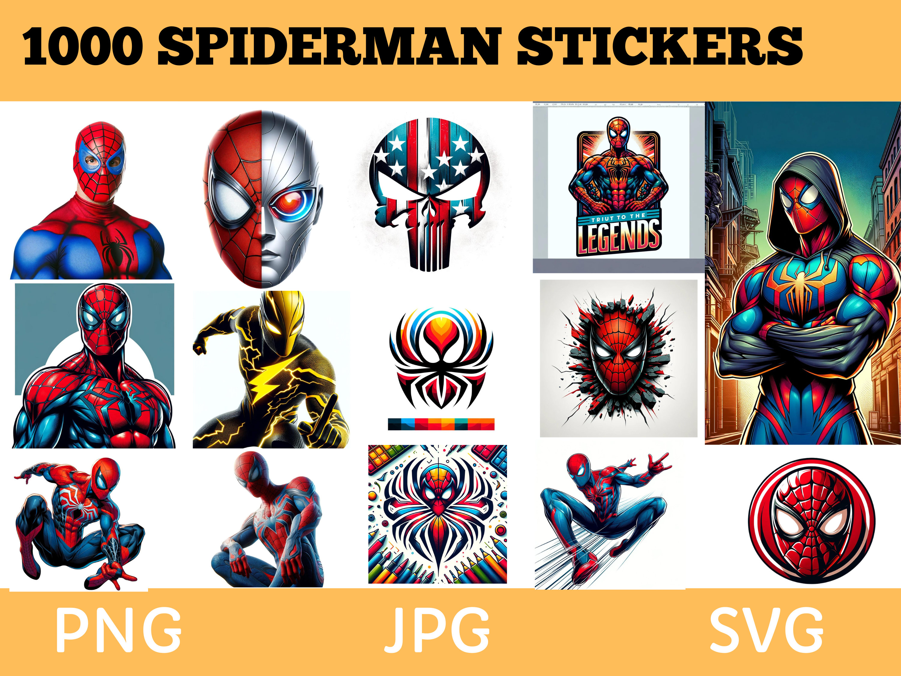 Spiderman Stickers, Superhero Stickers Bundle, 1000 Digital Stickers ...