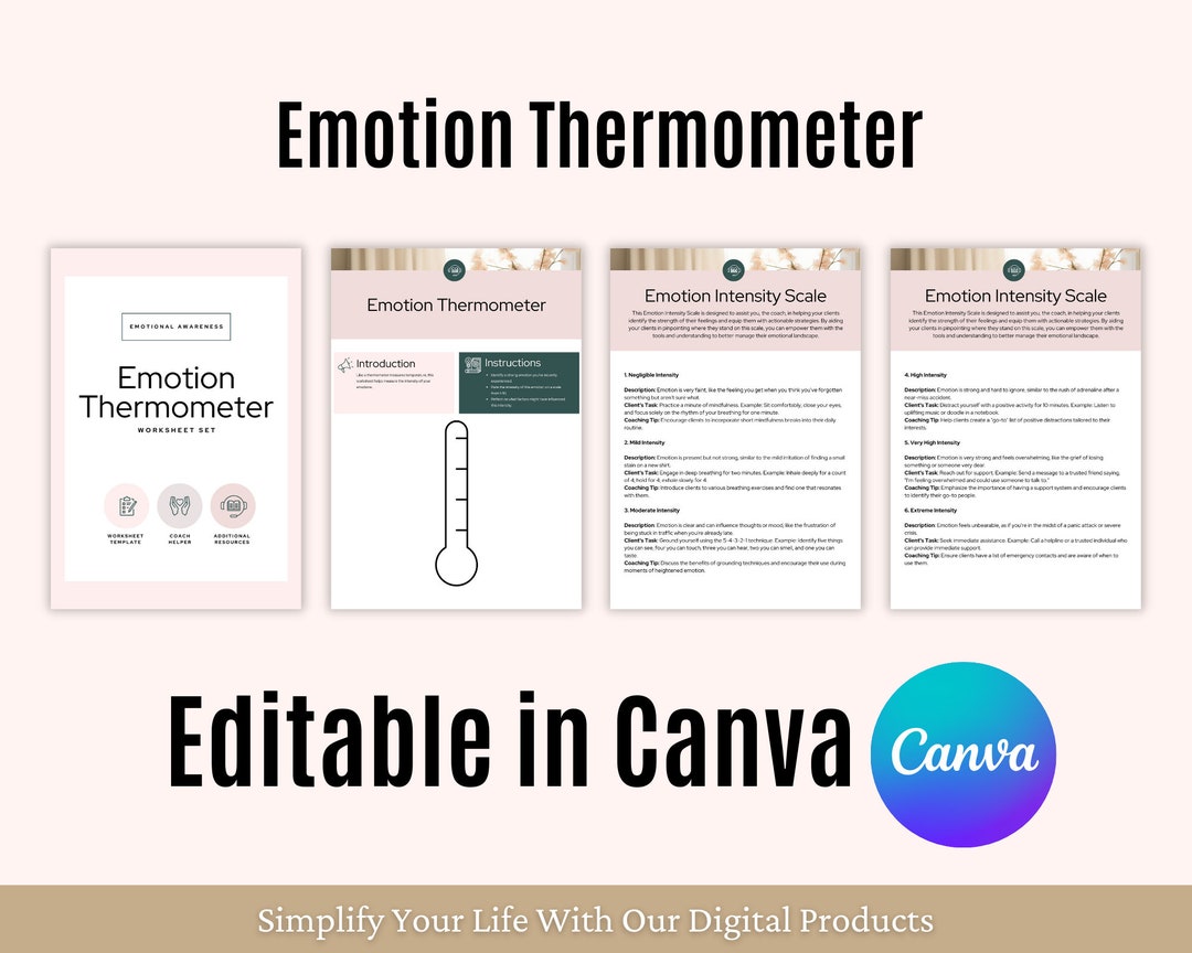Emotion Thermometer Worksheet, Personal Development Canva Template ...