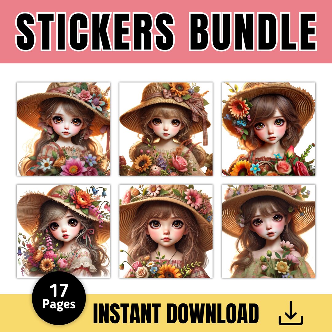 Charming Girl Digital Sticker Pack: Calcomanías Imprimibles Para ...