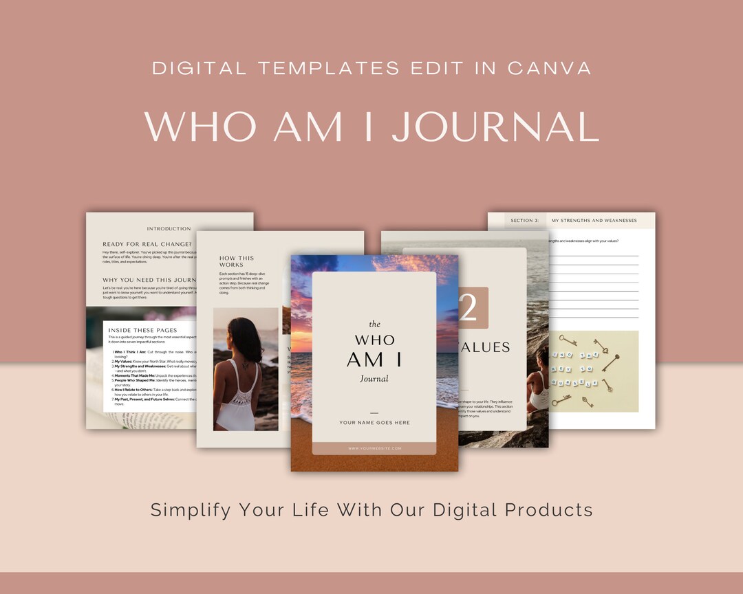Personal Journal, Who Am I Journal, Canva Journal Template, Daily ...