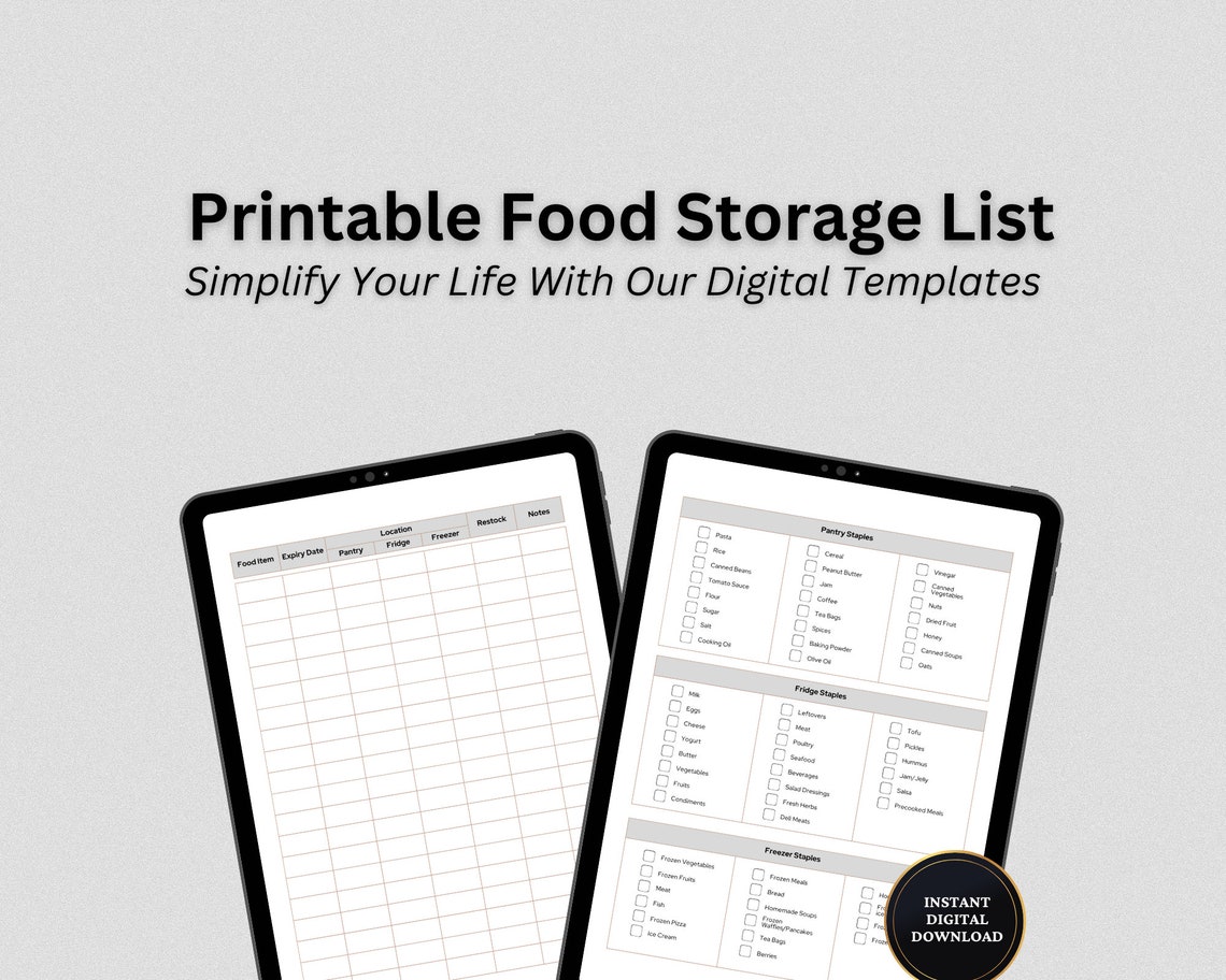 Food Storage List, Best Practices for Kitchen Organization, Printable ...