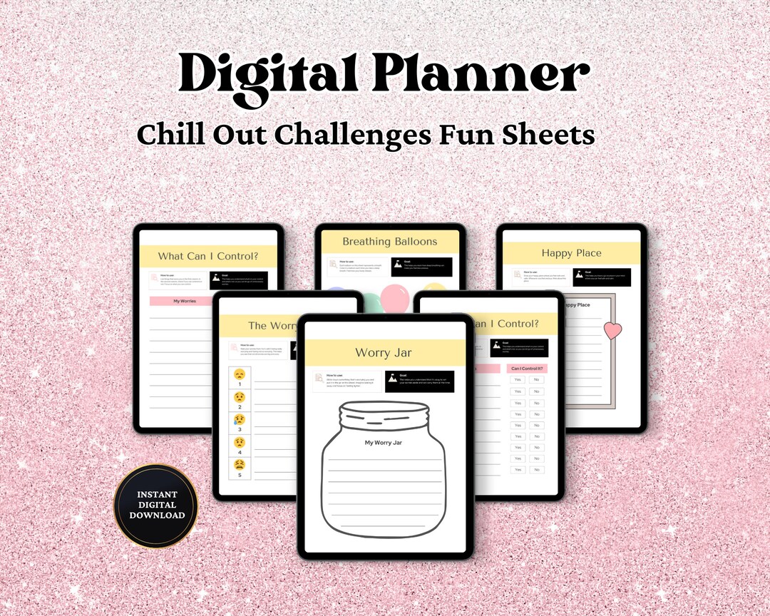 Worksheets for Kids, Chill Out Challenges Sheet, Digital Planner ...