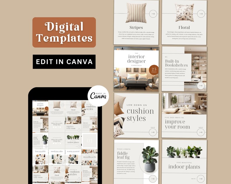 Interior Design Carousel Post, Social Media Content Bundle, Home ...