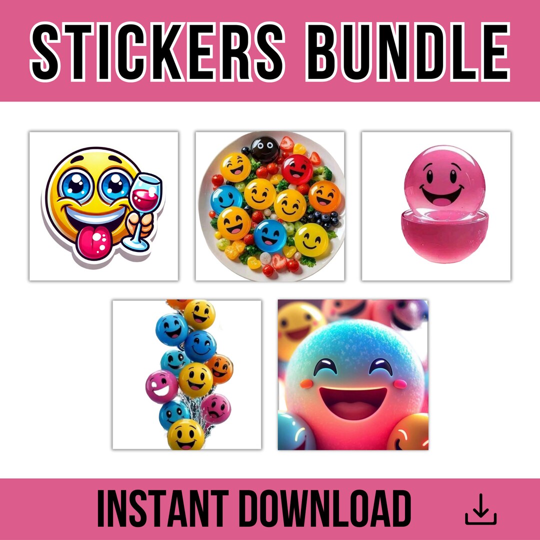 Cheerful Emoji Digital Sticker Pack: Smiley Faces for Planners, Laptops & Notebooks Instant ...