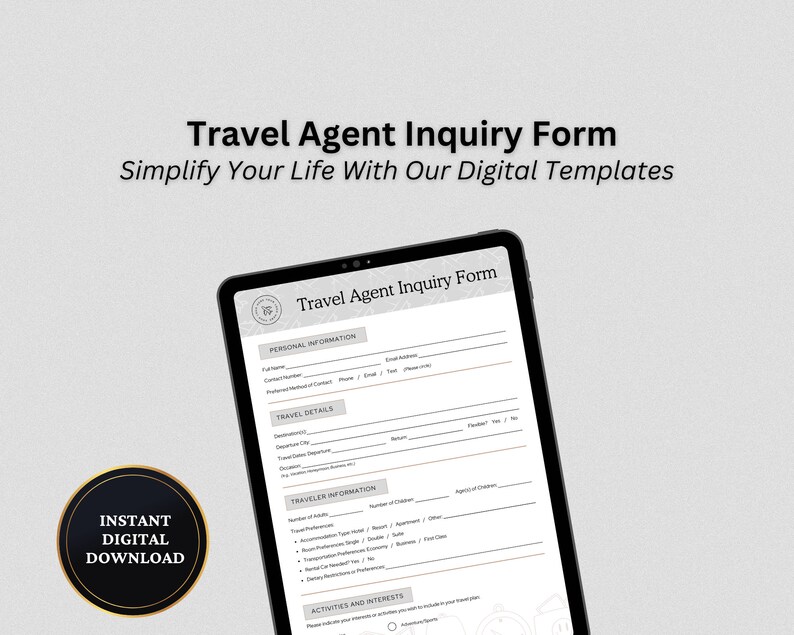 Travel Agent Forms, Travel Agent Inquiry Form Digital Template, Canva ...