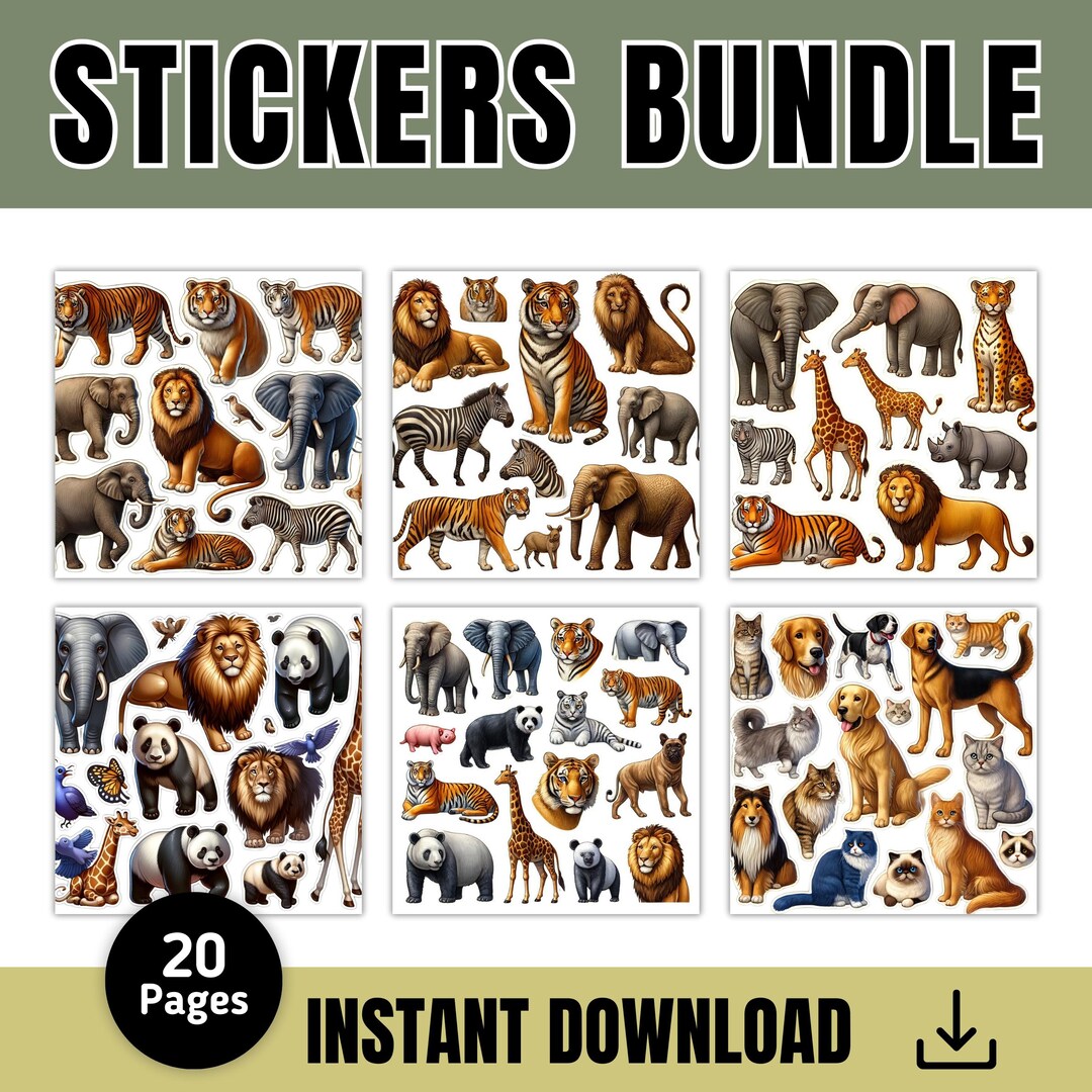 Safari Animals Sticker Bundle, Cute Jungle Animals Stickers, Turtle ...