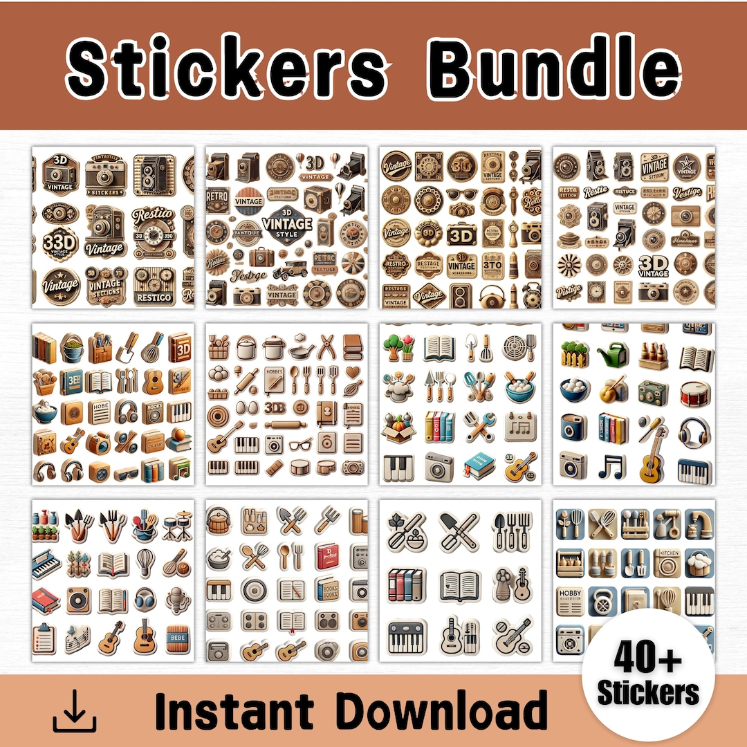 3d Stickers, Retro Photoroom Sticker Pack, Digital Stickers, 90s ...
