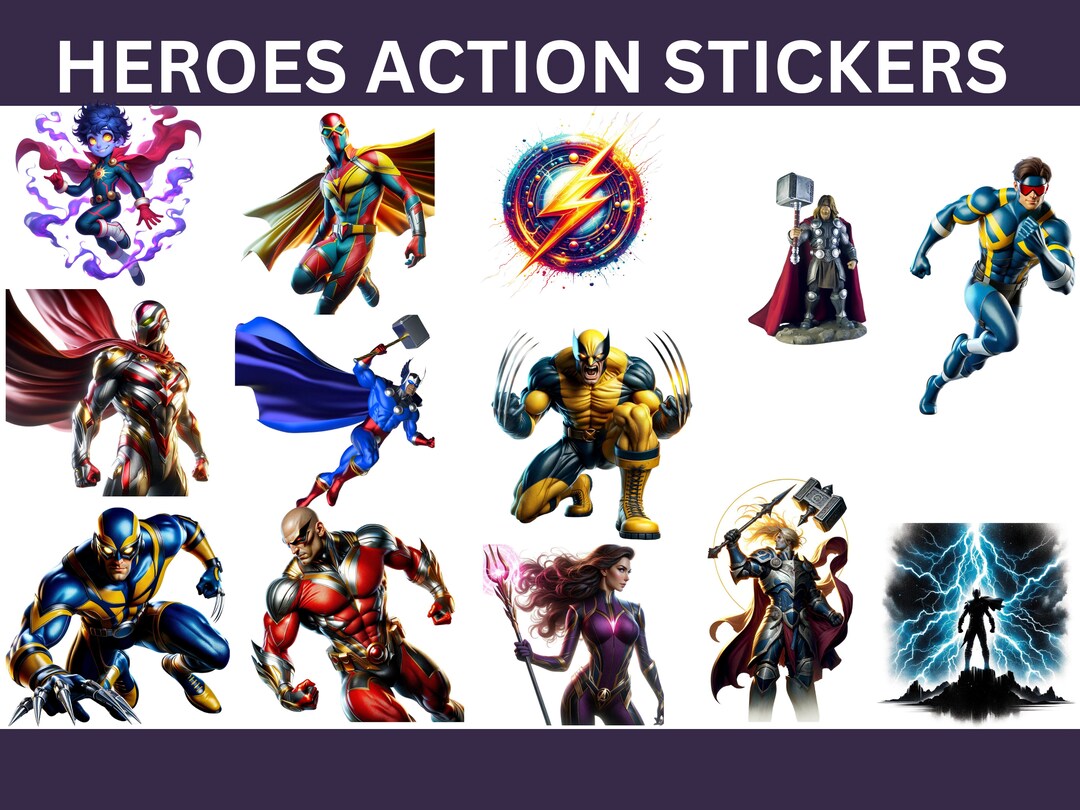 Marvel Stickers, Superhero Sticker Bundle, Heroes Action Digital ...