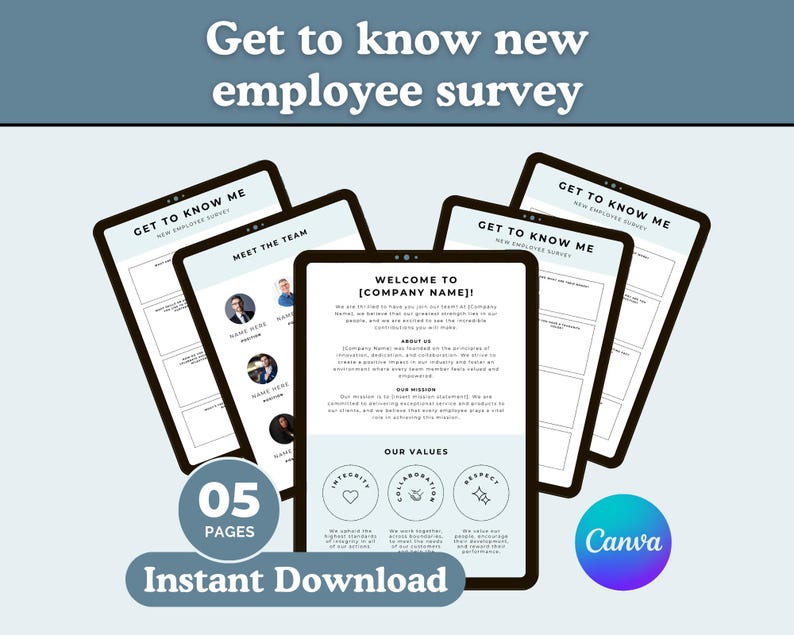 Editable New Employee Welcome Questionnaire: Get to Know Me Survey Form ...