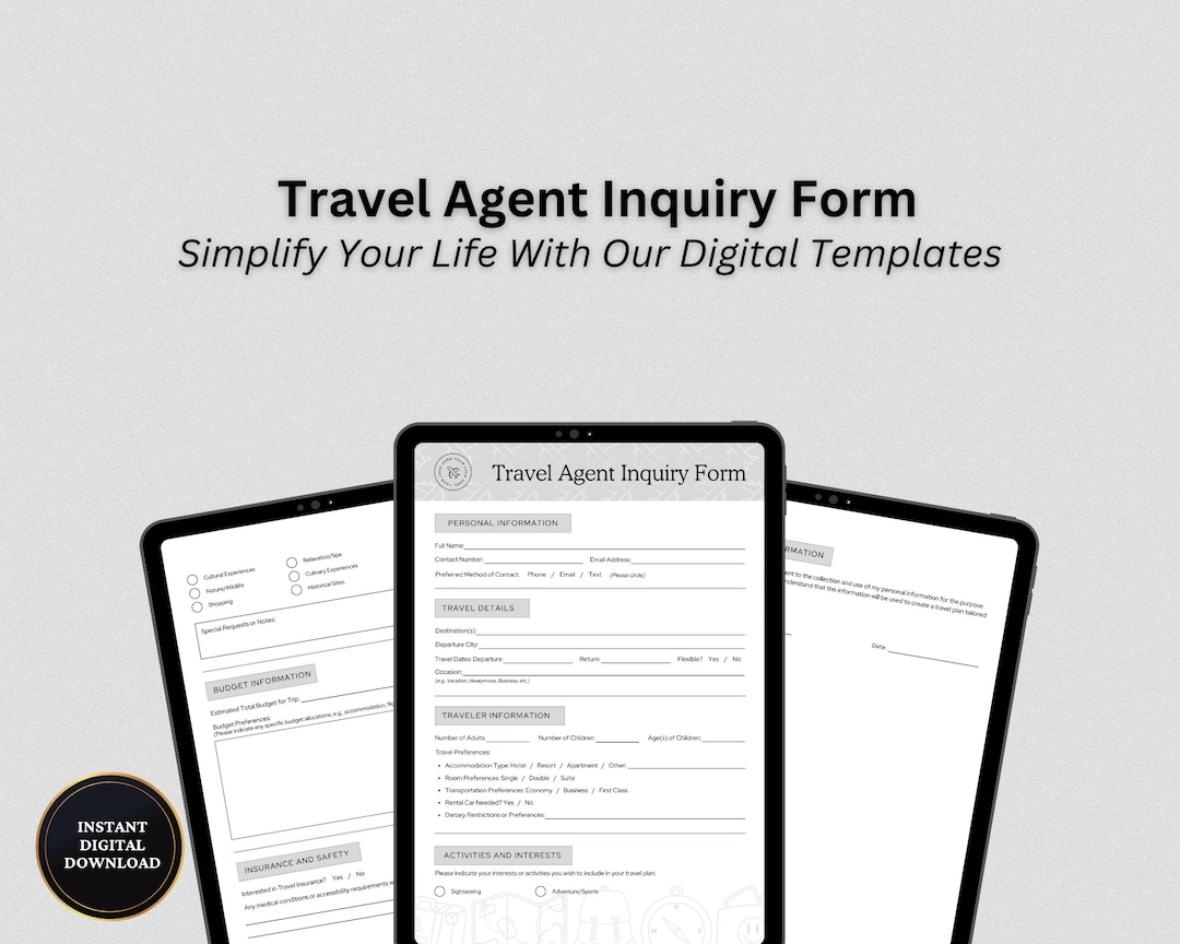 Travel Agent Forms, Travel Agent Inquiry Form Digital Template, Canva ...