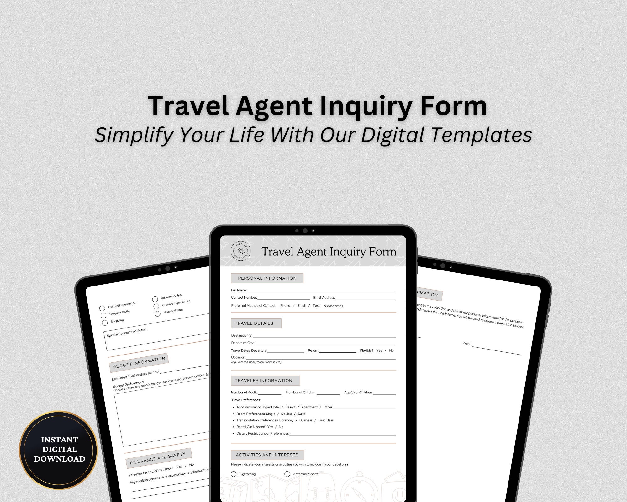 Travel Agent Forms, Travel Agent Inquiry Form Digital Template, Canva ...