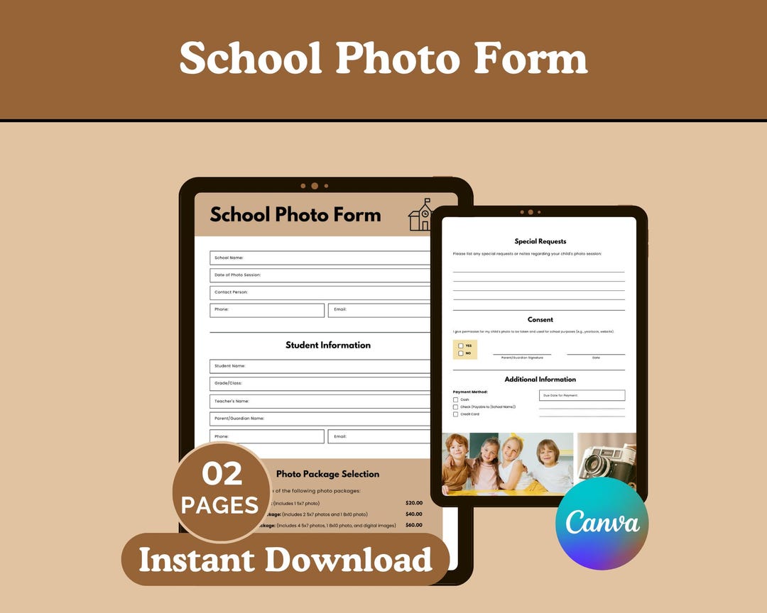 School Photo Form, Photo Order Form, School Forms, School Picture Day ...