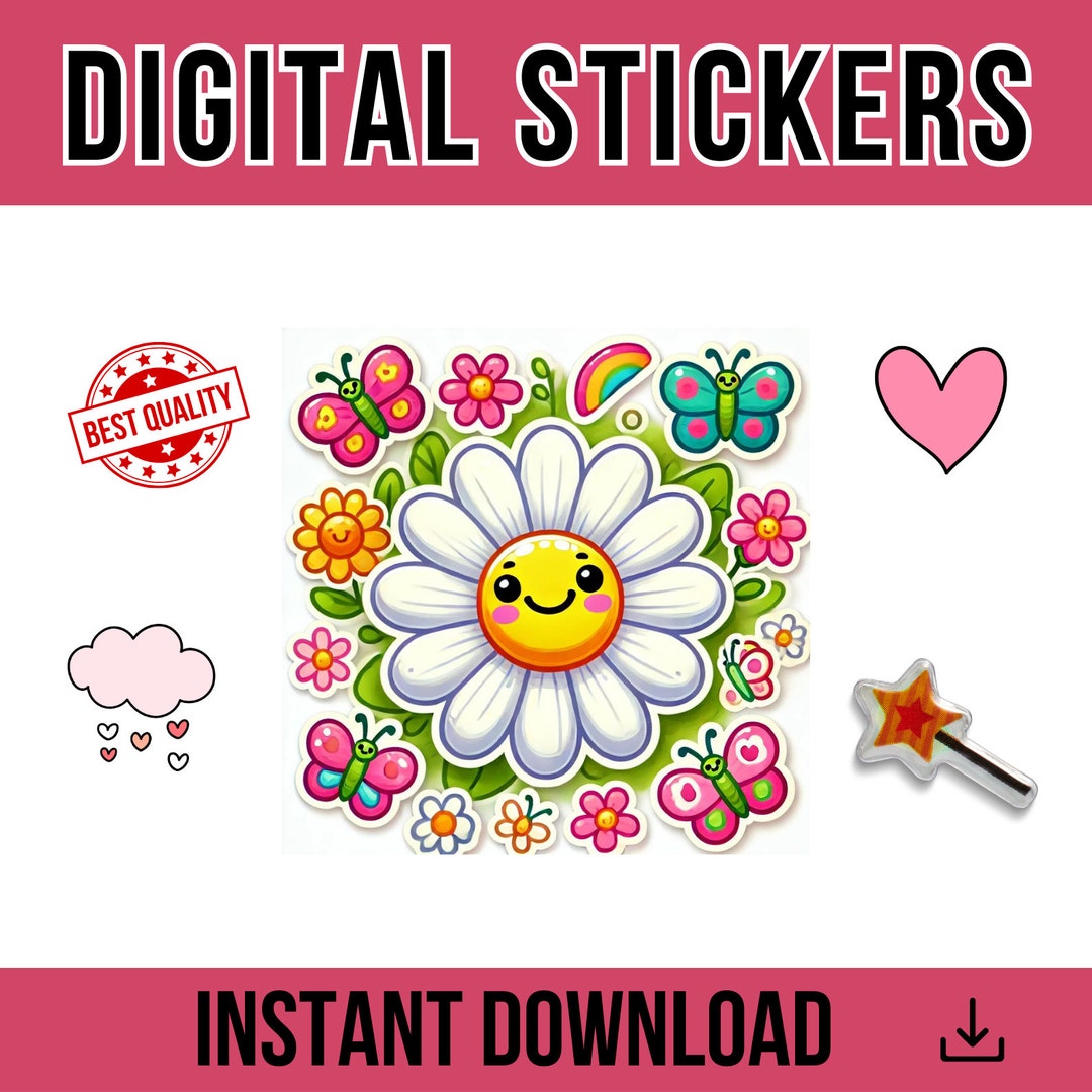 Digital Smiley Flower Sticker for Notebook and Planner Decor - Etsy