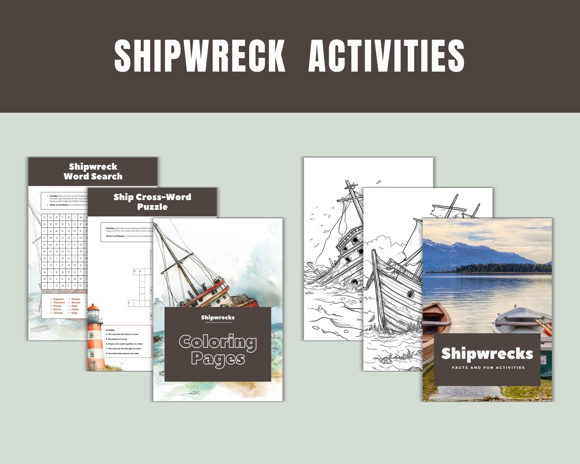 Shipwrecks Kids Activity Pack, Find Words, Kids Coloring Pages ...