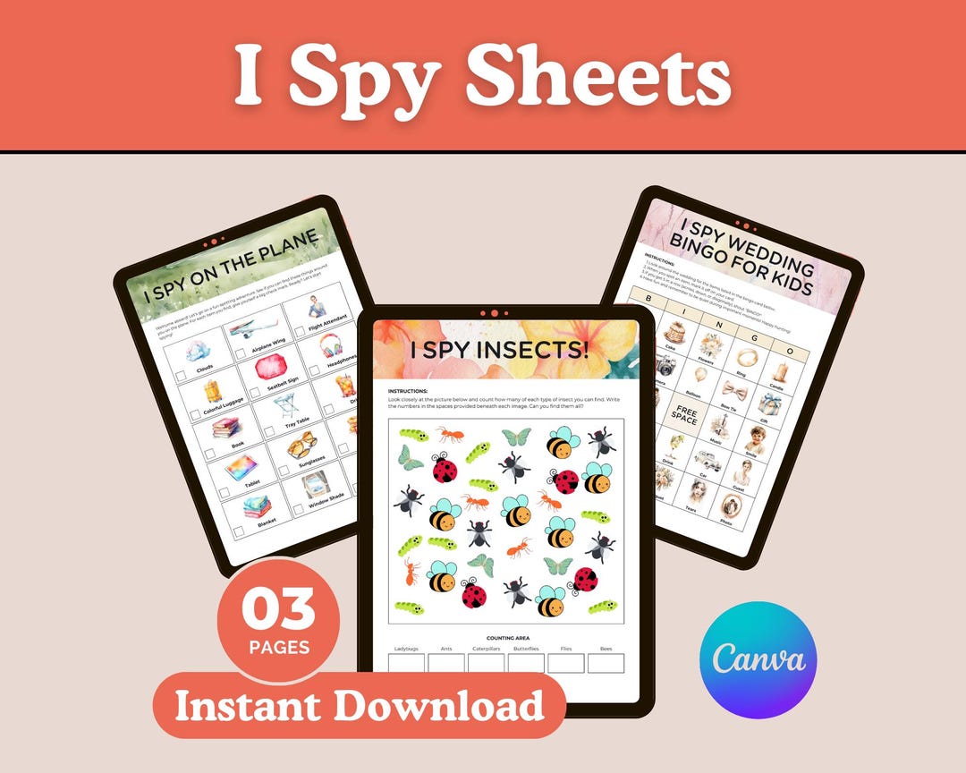 I Spy Sheets, Kids Activity Sheets, I Spy Printable Activity Sheets, I ...