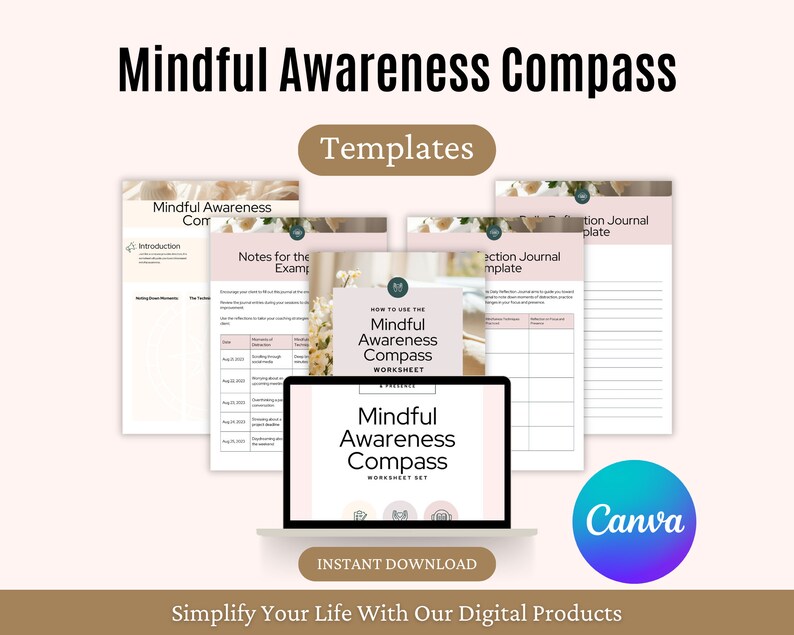 Mindful Awareness Coaching Worksheets, Daily Reflection Journal ...