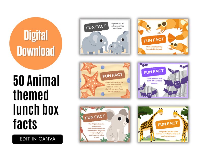 Lunchbox Notes for Kids, 50 Animal Themed Lunch Box Facts, Kids ...