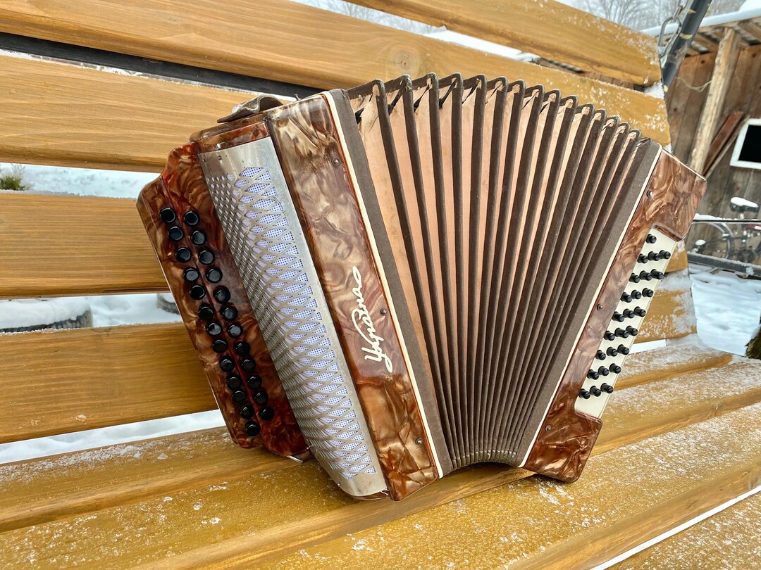 Vintage Bayan Accordion Garmoshka, Folk Garmon Ukraine, Vintage Button ...