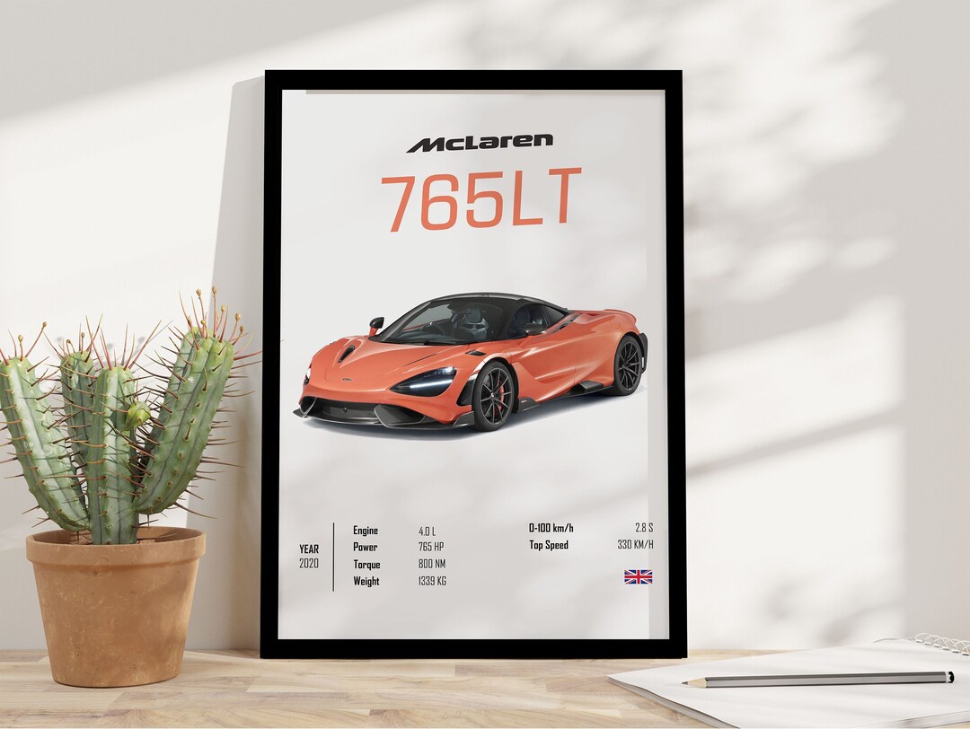 Mclaren 765LT Prints , Race Car Print, Race Fan Gift, Executive Office ...