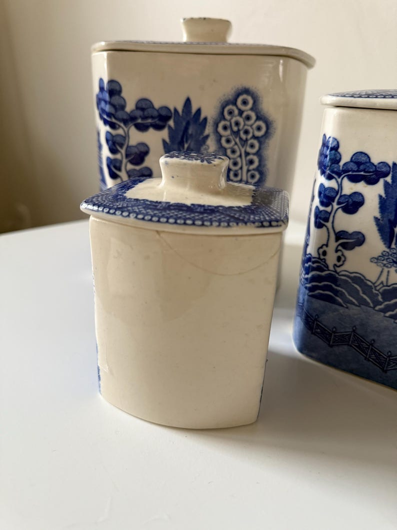 Vintage Blue Willow Canister Set, Blue and White Chinese Tea, Coffee ...