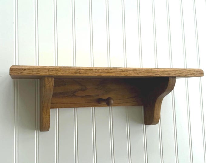 Solid Oak Wood Peg Shelf, Cottagecore Knick Knack Wall Display Shelf ...