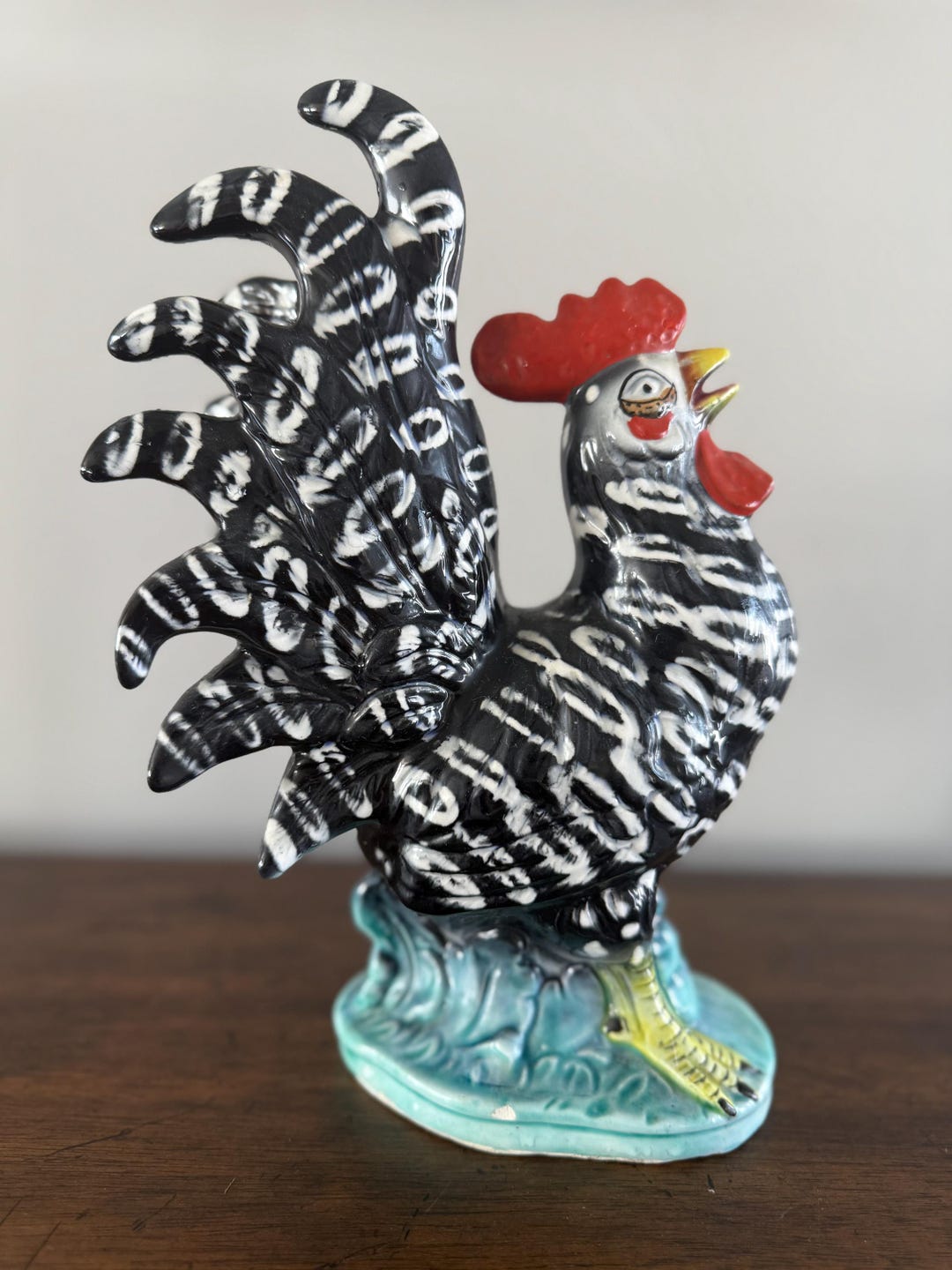 Vintage Lefton Rooster Ceramic Statue Figurine, Black White Cockerel ...