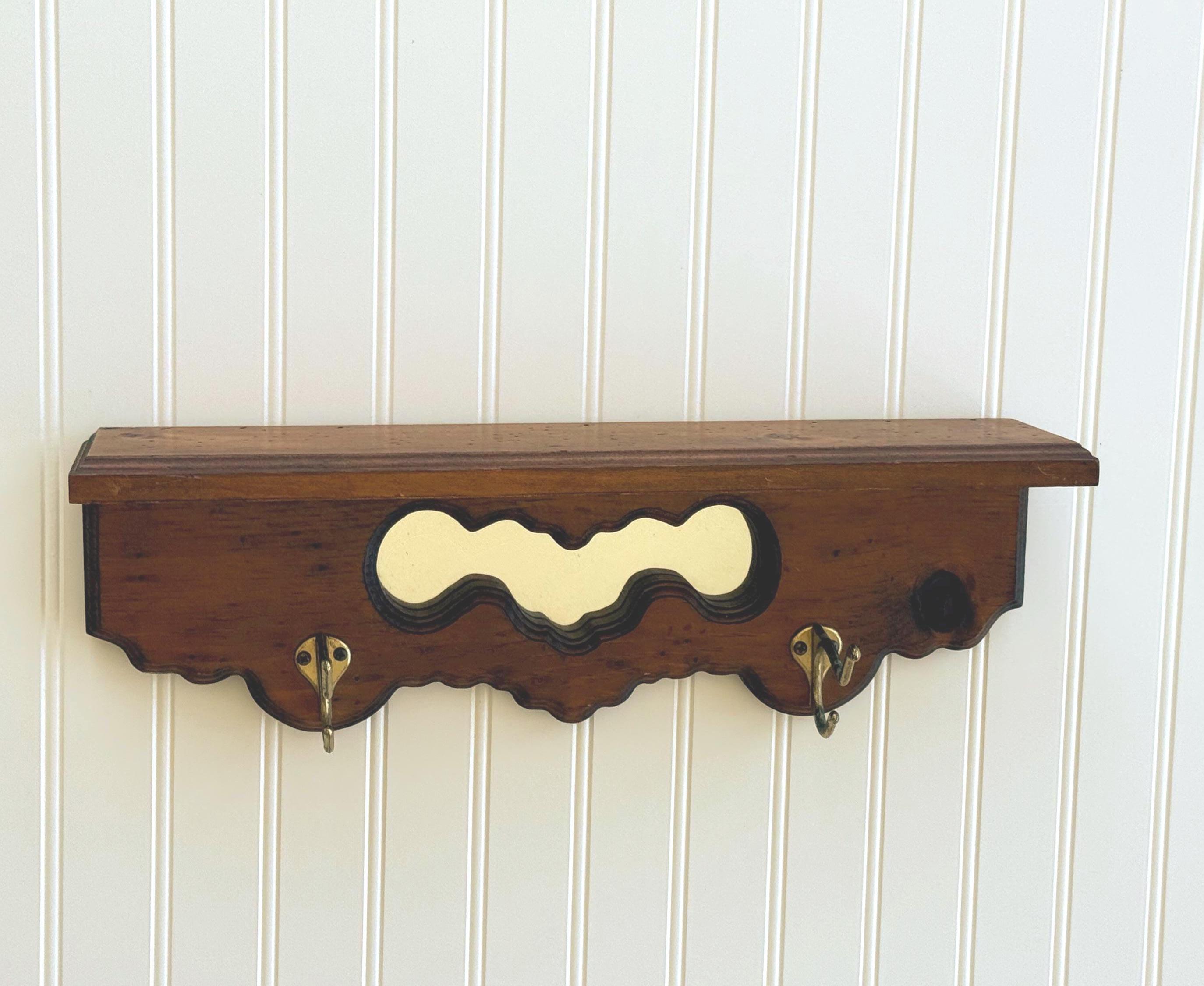 Vintage 70s Wood Shelf With Mirror & Hooks for Plants Trinkets Knick ...